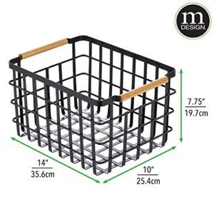 mDesign Metal Wire Closet Storage Basket Bin Organizer with Wood Handles for Bedroom, Bathroom, Mudroom, Entryway, Hallway, or Linen Closet Organization - Yami Collection, Matte Black/Natural