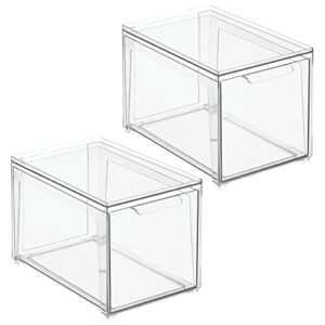 mDesign Plastic Stackable Bathroom Storage with Pull Out Bin Organizer Drawer for Cabinet, Vanity, Shelf, Cupboard, Cabinet, or Closet Organization - Lumiere Collection - 2 Pack - Clear