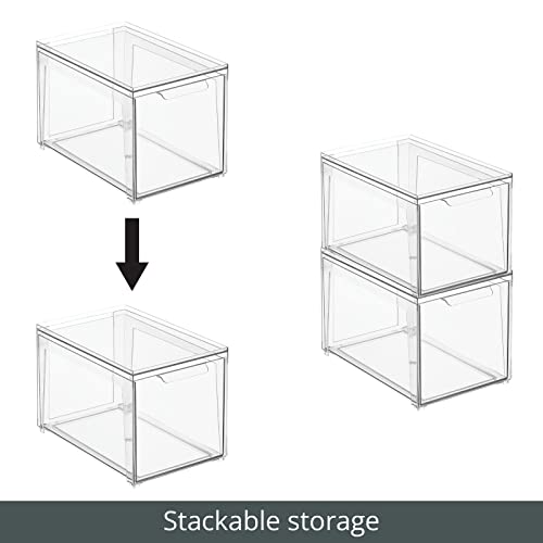 mDesign Plastic Stackable Bathroom Storage with Pull Out Bin Organizer Drawer for Cabinet, Vanity, Shelf, Cupboard, Cabinet, or Closet Organization - Lumiere Collection - 2 Pack - Clear