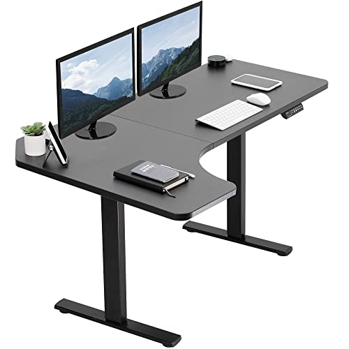 VIVO Electric Height Adjustable L Shaped 58 x 35 inch Corner Standing Desk, Black Reversible Table Top, Black Frame, Workstation with Memory Control Pad, DESK-KIT-1BRB