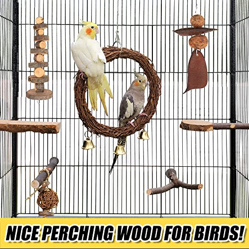 8pack Natural Wood Parrot Toys Set,Including Bird Perches,Bird Swing,Flat Bird Perch,Bird Chewing Toys.Bird Cage Accessories Suitable for Parakeets,Cockatiels,Finches,Budgie,Love Birds (8-Pack)