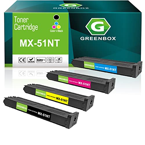 GREENBOX Compatible MX-51NT Toner Cartridge Replacement for Sharp MX-51NT MX-51NTBA MX-51NTCA MX-51NTMA MX-51NTYA for MX-4110N MX-4111N  MX-4140N MX-4141N MX-5110N MX-5111N MX-5140N MX-5141N (4 Pack)