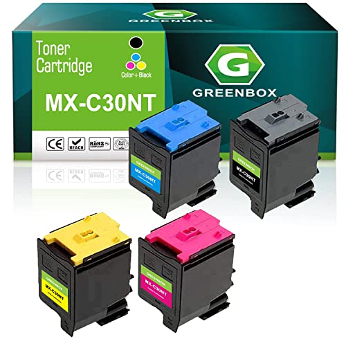 GREENBOX Compatible High Yield MX-C30NT Toner Cartridge Replacement for Sharp MX-C30NT MX-C30NT-B MX-C30NT-C MX-C30NT-M MX-C30NT-Y Toner for Sharp MX-C250 C300P C300W C301W C303W Printer (4 Pack)