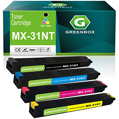 GREENBOX Compatible MX-31NT High Yield Toner Cartridge Replacement for Sharp MX-31NT MX-31NTBA MX-31NTCA MX-31NTMA MX-31NTYA for Sharp MX-2600N 3100N 4100N 4101N 5000N 5001N Printer (4 Pack)