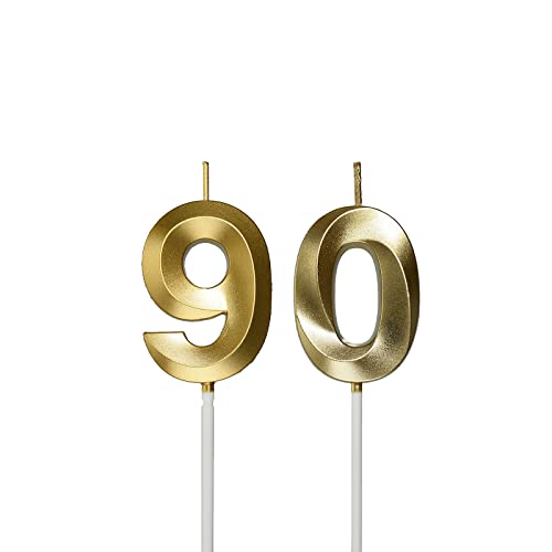 90th Birthday Candles,Gold Number 90 Cake Topper for Birthday Decorations Party Decoration