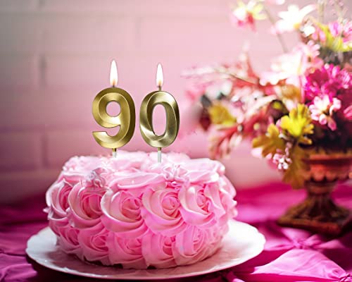 90th Birthday Candles,Gold Number 90 Cake Topper for Birthday Decorations Party Decoration