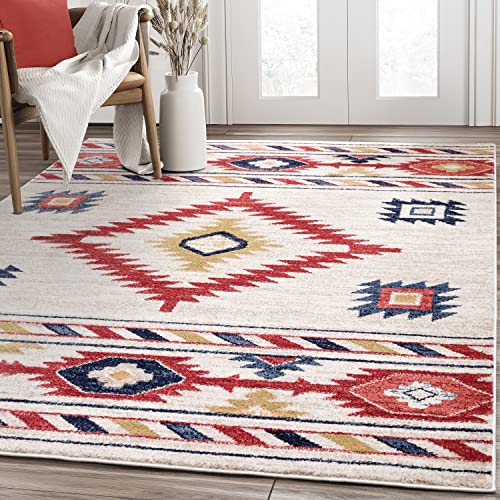 Abani Rugs Tribal Design Red & Beige Living Room Rug - Premium Southwestern Style Non-Shedding 5'3" x 7'6" (5x8) Area Rug