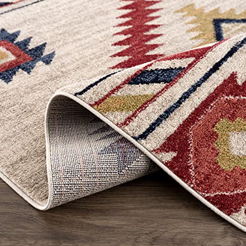 Abani Rugs Tribal Design Red & Beige Living Room Rug - Premium Southwestern Style Non-Shedding 5'3" x 7'6" (5x8) Area Rug