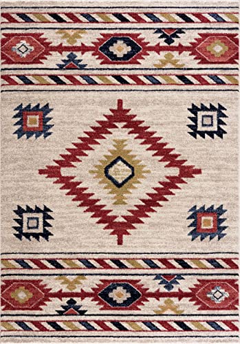 Abani Rugs Tribal Design Red & Beige Living Room Rug - Premium Southwestern Style Non-Shedding 5'3" x 7'6" (5x8) Area Rug