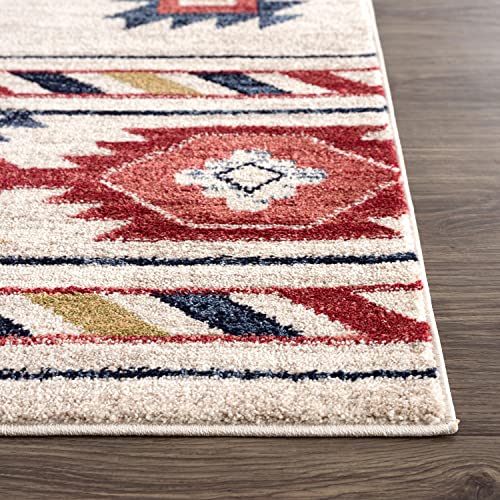 Abani Rugs Tribal Design Red & Beige Living Room Rug - Premium Southwestern Style Non-Shedding 5'3" x 7'6" (5x8) Area Rug