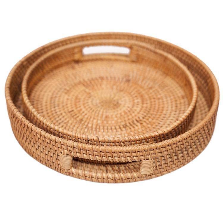 Isla's Creations Round Rattan Serving Tray – Woven Rattan Decorative Tray with Handles – Multipurpose Trays for Eating, Storage, Serving Breakfast, Tea, Snacks – Boho Modern Rattan Tray, 30 x 5 cm