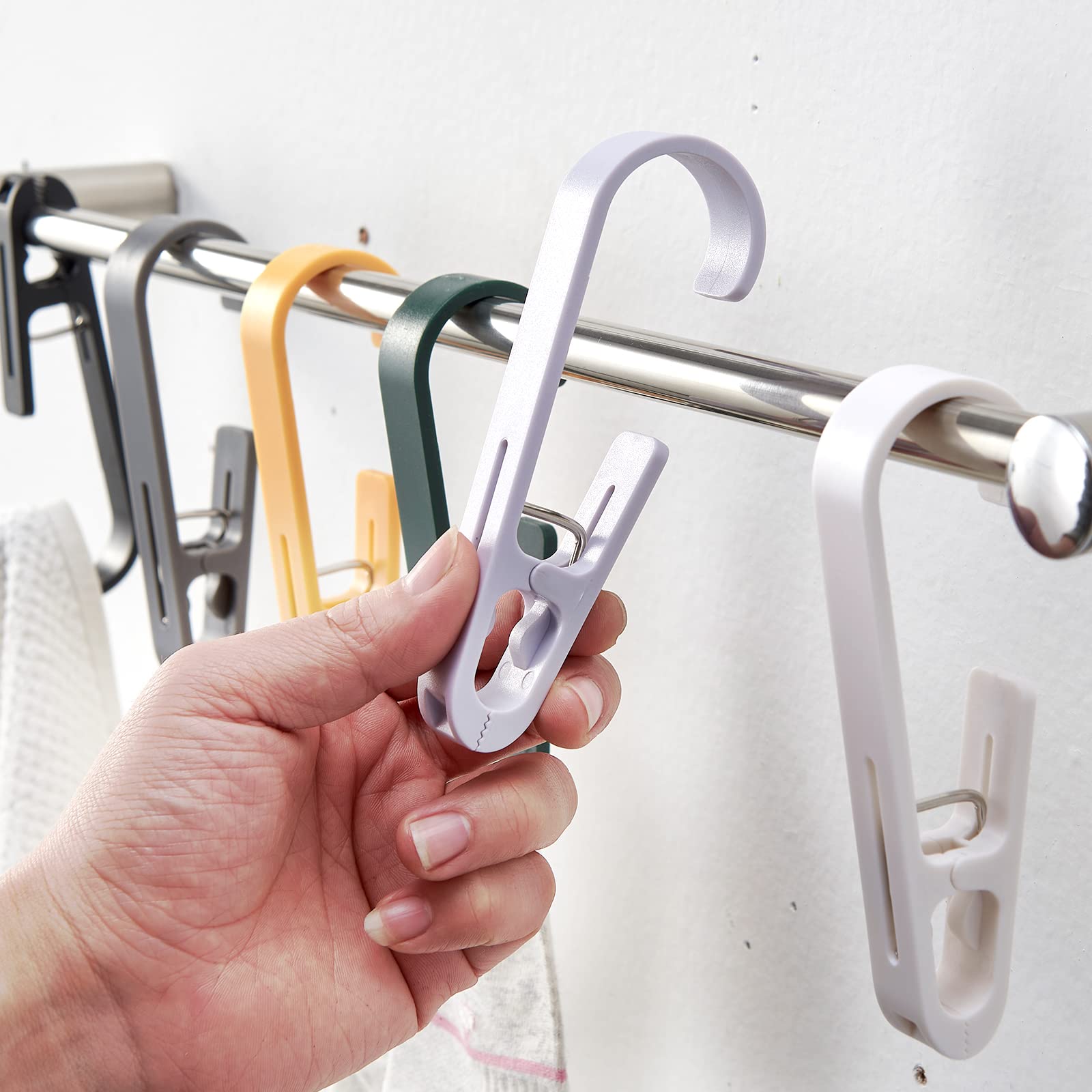 Large Clothes Pins Towel Clips, 8 Pcs Multipurpose Clothes Pins Hook, Strong Plastic Clothes Hanger. S Hook for Shower Curtain Laundry Clothes pins