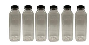 natural farms 16 oz plastic fillable juice bottles, clear beverage containers with black tamper evident lids for tea, milk, cold pressed juices and homemade beverages, pack of 6