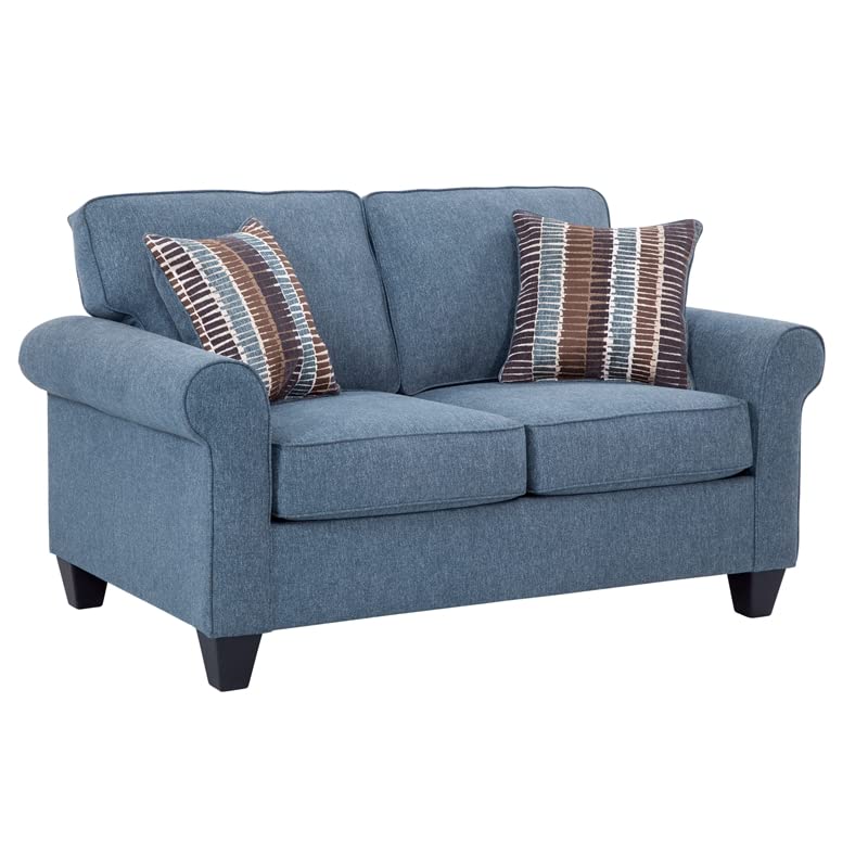 American Furniture Classics Series Model 8-020-A330V8 Loveseat with Two Abstract Chenille Pillows Love Seats, Indigo Blue