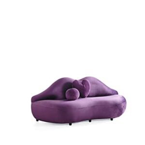 NWF Lips Modern Velvet Lip Shape Sofa 80'' Wide Low to Ground Kiss Couch Medium Firm Contemporary Design for Living Room (Purple)