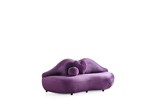 NWF Lips Modern Velvet Lip Shape Sofa 80'' Wide Low to Ground Kiss Couch Medium Firm Contemporary Design for Living Room (Purple)