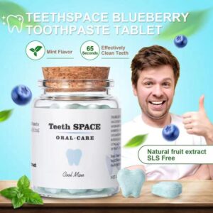 TeethSPACE Eco Friendly Travel Size Toothpaste Tablets,Teeth Whitening&Fresh Breath,Natural Blueberry Flavor,Fluoride Free,TSA Compliant,Plastic-Free,65 Tablets