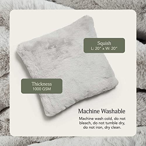 UnHide Squish - Faux Fur Pillow - Extra Soft Throw Pillow - Square Shaped Pillow, Polyester Fill - Machine Washable - Perfect for Living Room, Bedroom, or Guest Room - 20” x 20” - Silver Lynx