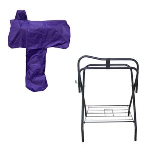 aj tack freestanding portable horse saddle rack with purple western saddle cover