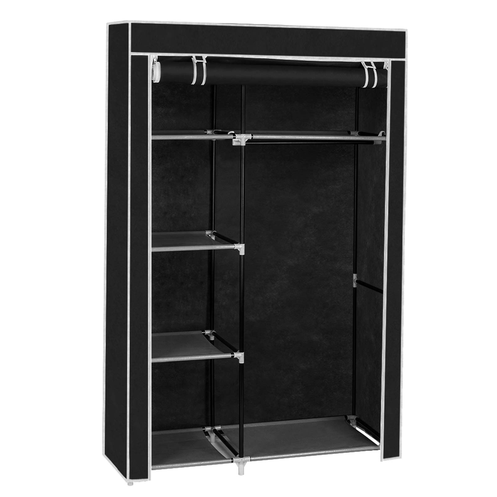 64" Portable Closet Wardrobe, Freestanding Closet Wardrobe with Non-Woven Fabric, Closet Storage Organizer with 6 Shelves and 1 Clothes Hanging Rails, Easy to Assemble (41.3" x 18" x 64", Black)