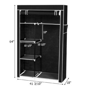 64" Portable Closet Wardrobe, Freestanding Closet Wardrobe with Non-Woven Fabric, Closet Storage Organizer with 6 Shelves and 1 Clothes Hanging Rails, Easy to Assemble (41.3" x 18" x 64", Black)