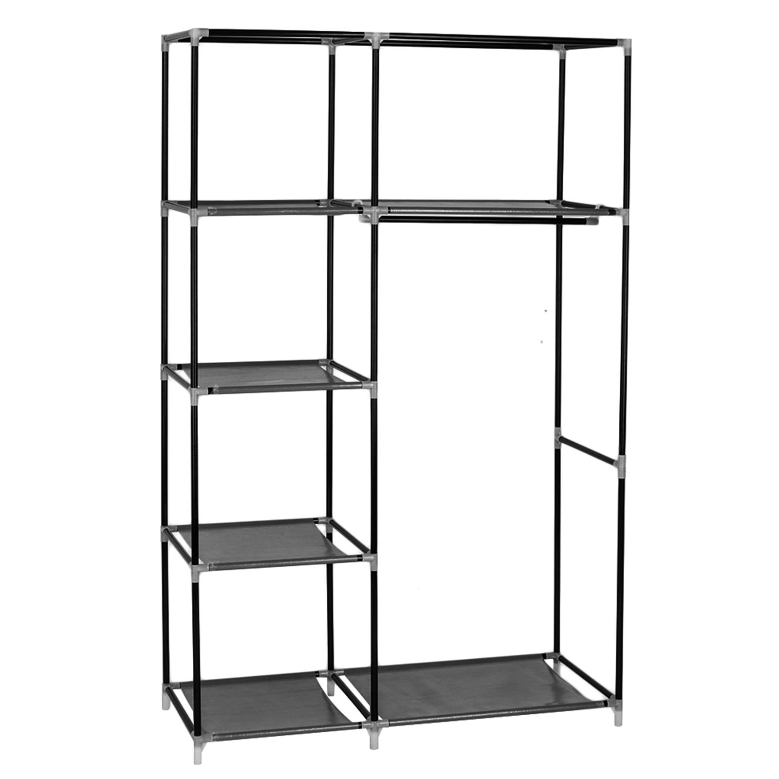 64" Portable Closet Wardrobe, Freestanding Closet Wardrobe with Non-Woven Fabric, Closet Storage Organizer with 6 Shelves and 1 Clothes Hanging Rails, Easy to Assemble (41.3" x 18" x 64", Black)