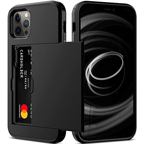 Nvollnoe for iPhone 12 Case,iPhone 12 Pro Case with Card Holder Heavy Duty Protective Dual Layer Shockproof Hidden Card Slot Slim Wallet Case for iPhone 12/12 Pro for Men&Women(Black)