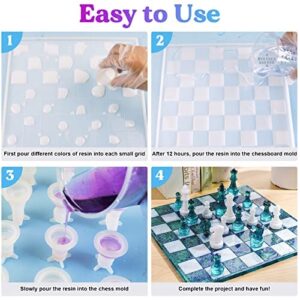 LET'S RESIN Chess Molds for Resin Casting, Upgraded Resin Chess Set Mold with 16 Piece 3D Full Size Chess Checkers & Chess Board Epoxy Silicone Resin Molds, DIY Chess Board Game, Christmas Gifts