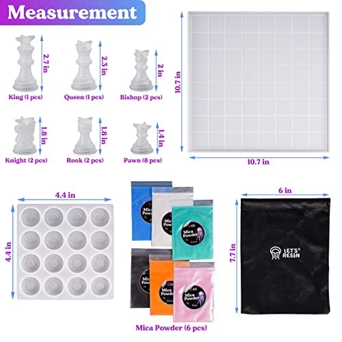 LET'S RESIN Chess Molds for Resin Casting, Upgraded Resin Chess Set Mold with 16 Piece 3D Full Size Chess Checkers & Chess Board Epoxy Silicone Resin Molds, DIY Chess Board Game, Christmas Gifts