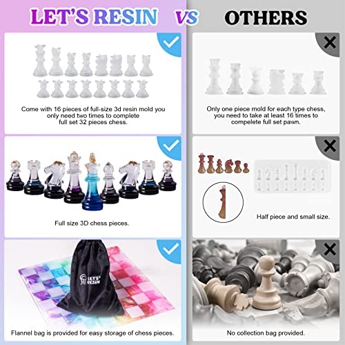 LET'S RESIN Chess Molds for Resin Casting, Upgraded Resin Chess Set Mold with 16 Piece 3D Full Size Chess Checkers & Chess Board Epoxy Silicone Resin Molds, DIY Chess Board Game, Christmas Gifts