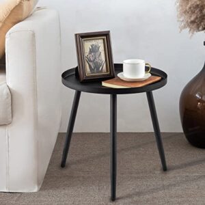 aojezor end table,accent table ideal for any room-side table living room,side tables bedroom,side table waterproof metal structure great for indoor & outdoor,matte black tray surface with 3 legs