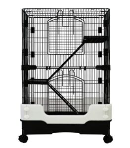 3 levels chinchilla ferret hamster pet crate with caster tray and urine guard (black)