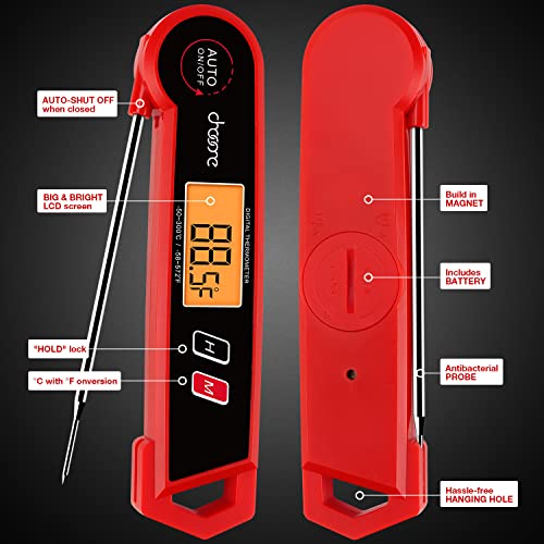 Chooone Waterproof Instant Read Meat Thermometer with Probe, Meat Temperature Thermometer with Backlight & Calibration, Digital Cooking Food Meat Candy Thermometer for Grill Candy Kitchen BBQ Smoker