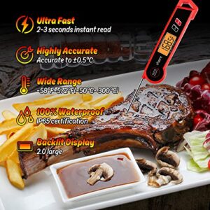 Chooone Waterproof Instant Read Meat Thermometer with Probe, Meat Temperature Thermometer with Backlight & Calibration, Digital Cooking Food Meat Candy Thermometer for Grill Candy Kitchen BBQ Smoker