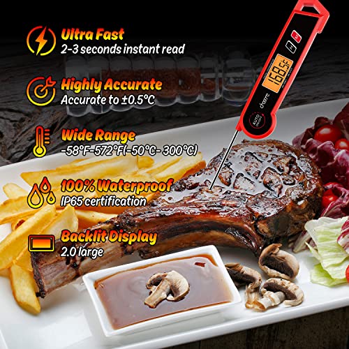 Chooone Waterproof Instant Read Meat Thermometer with Probe, Meat Temperature Thermometer with Backlight & Calibration, Digital Cooking Food Meat Candy Thermometer for Grill Candy Kitchen BBQ Smoker