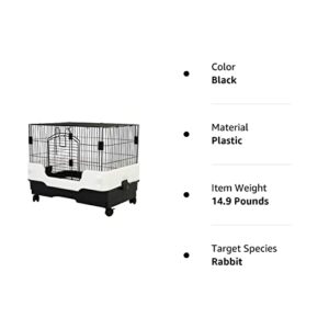 26" Rabbit Cage Carry with Pull Out Tray and Caster Size: L25 XW17 XH21 (Black)