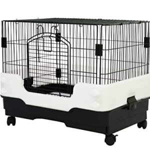 26" Rabbit Cage Carry with Pull Out Tray and Caster Size: L25 XW17 XH21 (Black)