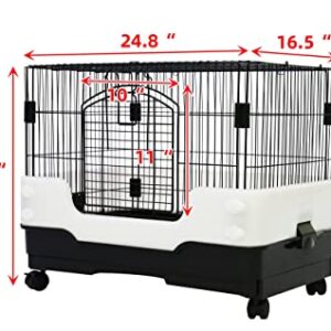 26" Rabbit Cage Carry with Pull Out Tray and Caster Size: L25 XW17 XH21 (Black)