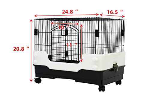 26" Rabbit Cage Carry with Pull Out Tray and Caster Size: L25 XW17 XH21 (Black)