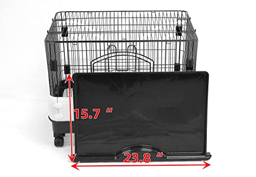 26" Rabbit Cage Carry with Pull Out Tray and Caster Size: L25 XW17 XH21 (Black)