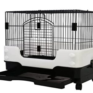 26" Rabbit Cage Carry with Pull Out Tray and Caster Size: L25 XW17 XH21 (Black)