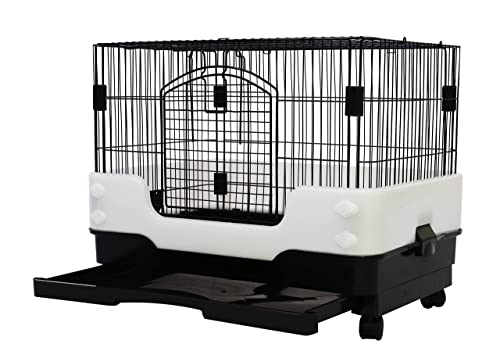 26" Rabbit Cage Carry with Pull Out Tray and Caster Size: L25 XW17 XH21 (Black)