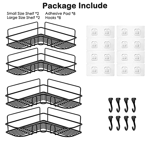 SlimmKISS Corner Shower Caddy Shelf Organizer, Adhesive Bathroom Basket with Movable Hooks, Shower Shelf Wall Mounted Organizer for Bathroom, Toilet, Kitchen and Dorm,4-Pack