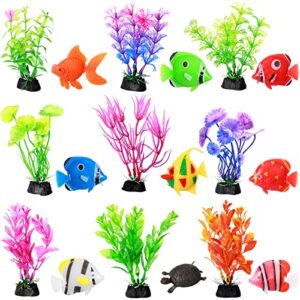 fish tank decorations, artificial aquatic plants and artificial fishes floating decorations for small aquarium, plastic fake fish,turtles,goldfish,tropical fish for fish bowl decoration (25 pcs)