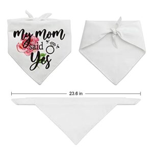 Family Kitchen Mom Said Yes Funny White Cotton Triangle Wedding Pet Dog Bandana, Dog Engagement Wedding Announcement Photo Props Accessories for Pet Dog Lovers Gifts