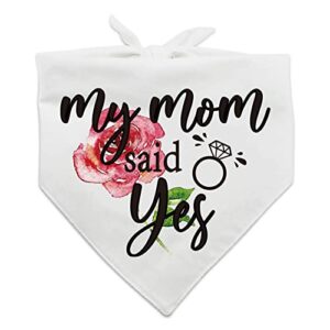 family kitchen mom said yes funny white cotton triangle wedding pet dog bandana, dog engagement wedding announcement photo props accessories for pet dog lovers gifts