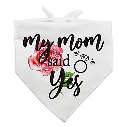 Family Kitchen Mom Said Yes Funny White Cotton Triangle Wedding Pet Dog Bandana, Dog Engagement Wedding Announcement Photo Props Accessories for Pet Dog Lovers Gifts