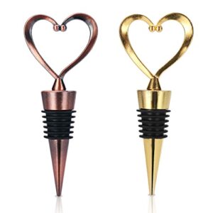 kyraton zinc alloy wine stopper bottle stoppers 2 pack, heavy duty reusable love design heart shape wine saver wine stopper for gifts for kitchen bar decor keeps wine fresh