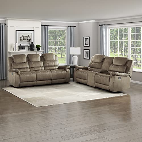 Lexicon Saffold Power Double Reclining Sofa, Brown