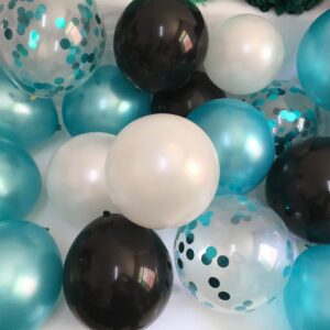 Blue Birthday Decorations for Women- Black Teal Turquoise White Birthday Balloons with Happy Banner Pom Poms Decor(Turquoise Green)